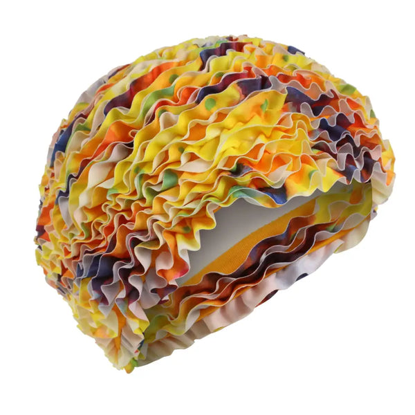 Womens Multi Colour Frilly Swimming Hat Swim Turban